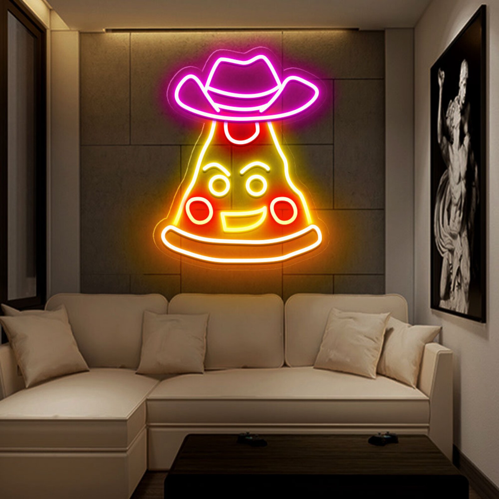 Cowboy Pizza Neon Sign, Cowboy LED Sign, Texas Cowboy Pizza Sign ...