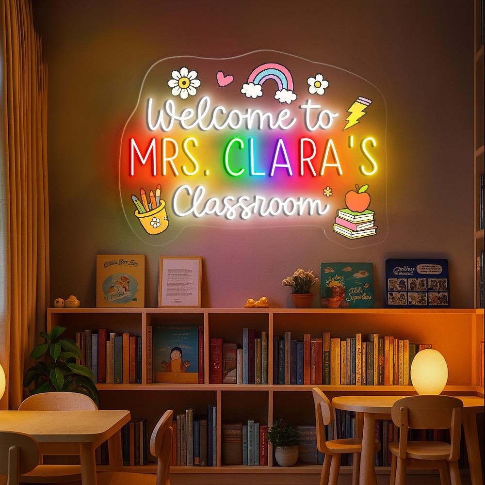 Personalized Teacher Neon Sign, Teacher Door Hanger, Teacher Welcome ...