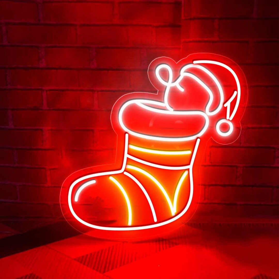 Sock Neon Sign, Santa Claus Neon Sign, Christmas Neon Sign, Sock ...