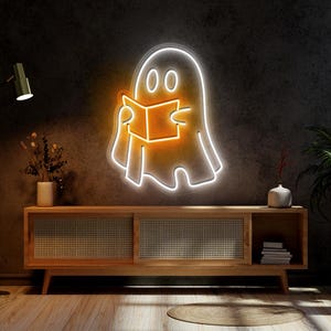 Book Ghost Neon Sign,library Neon Sign,book Lover Decor,halloween Neon ...