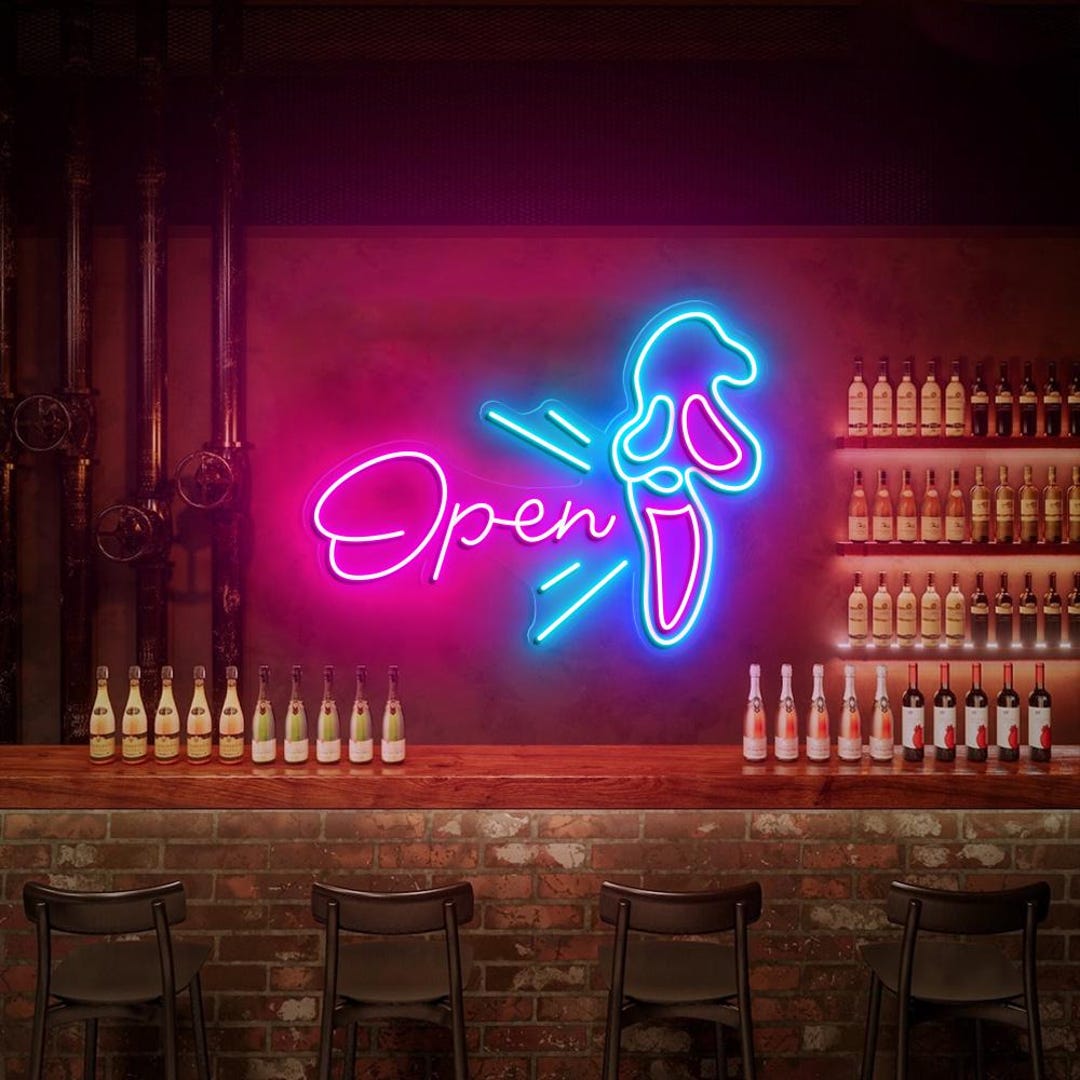 Open Bar Scary Face Neon Sign, Open Club Bar Lounge Neon LED, Open ...