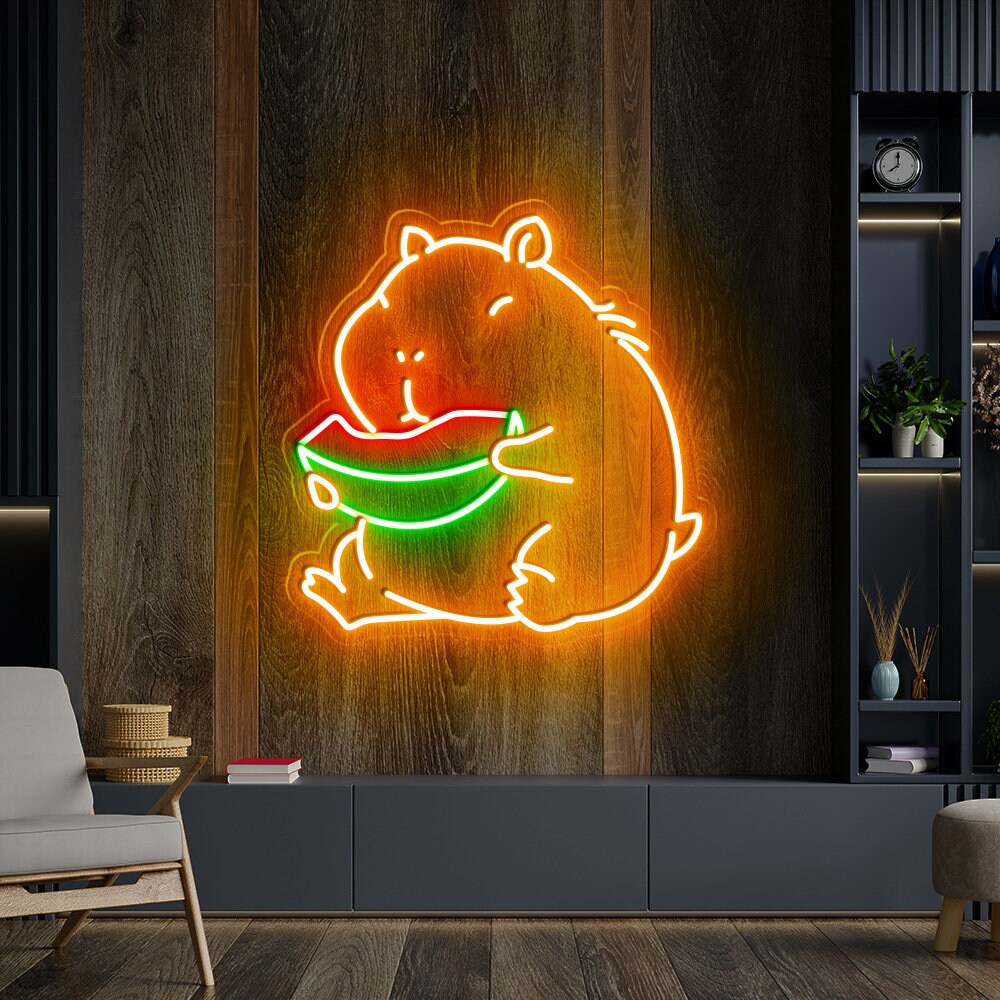 Capybara Eat Watermelon Neon Sign, Capybara LED Sign, Animal Neon Sign ...