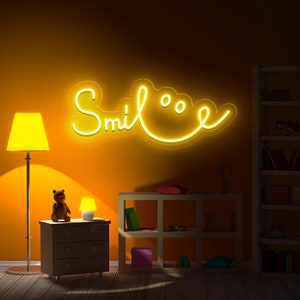 Smile Neon Sign, Happy Face Neon Sign, Smile Coffee LED Sign ...