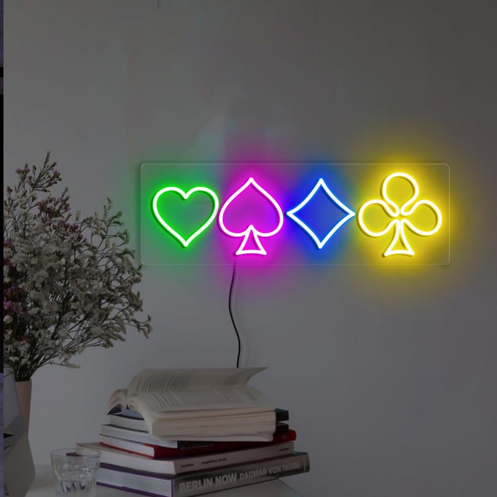 Playing Card Neon Sign, Deck Neon Sign, Diamonds Hearts Clubs Spade ...