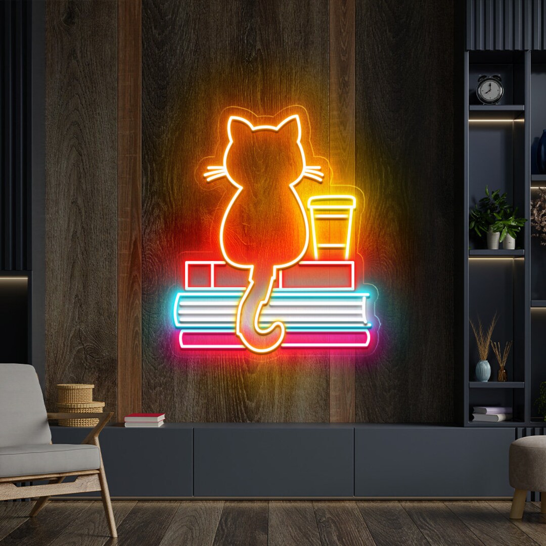 Cat Book Neon Sign, Cat Room Led Sign, Library Neon Sign,baby Cat Light ...