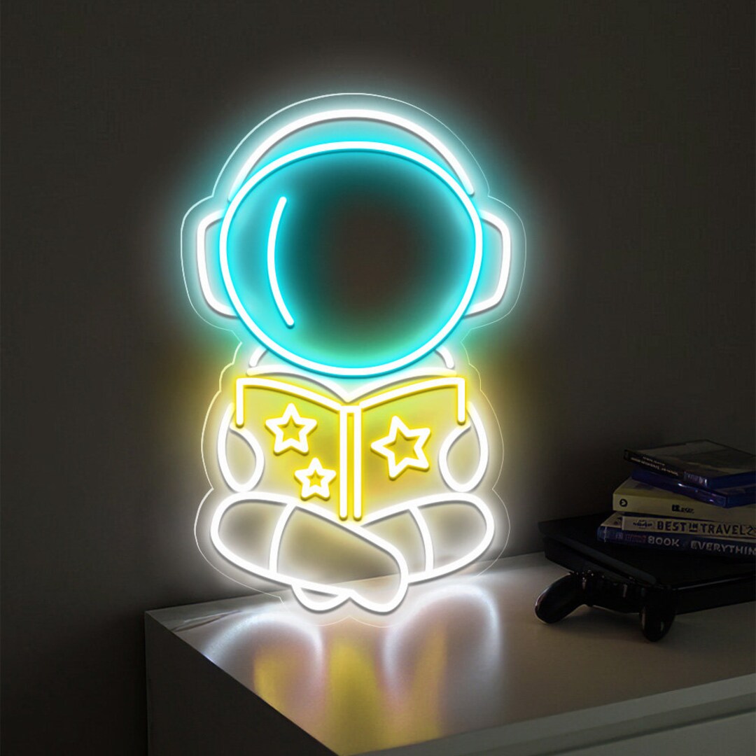 Astronaut Book Neon Sign,galaxy/space/sky Neon Signs, Neon Sign Custom ...