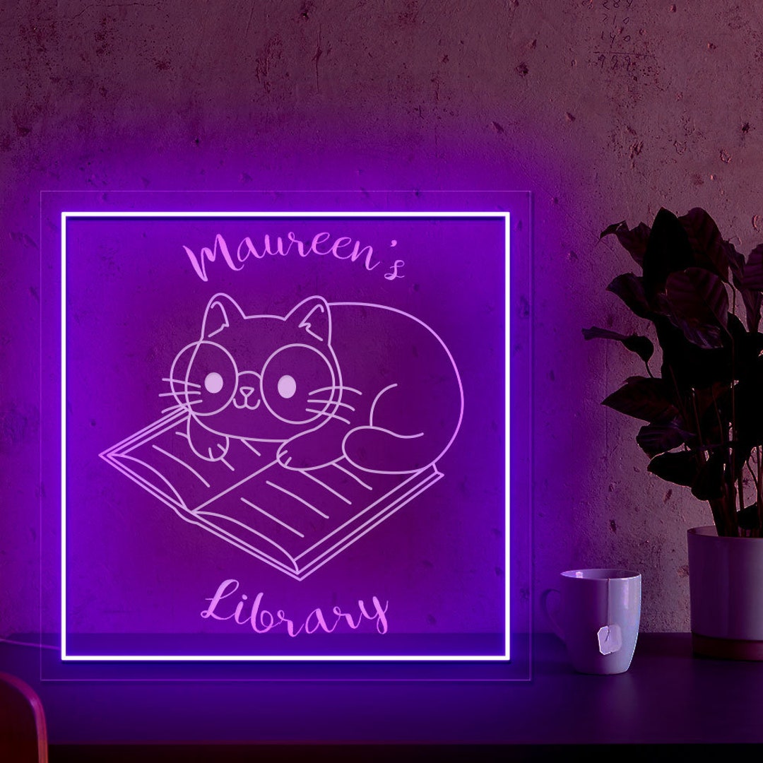 Custom Library Neon Sign, Cat Book Neon Sign, Flower Book LED Sign ...
