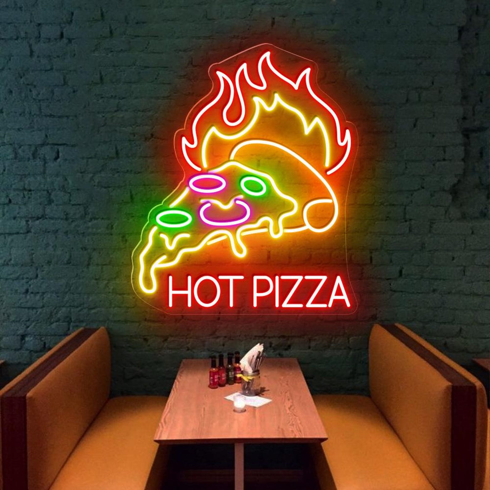 Hot Pizza Neon Sign, Slice Pizza LED, Burning Pizza Neon LED, Texas ...
