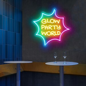 Glow Party World LED Sign, Bar and Chill Neon Sign, Open Bar Neon Sign ...