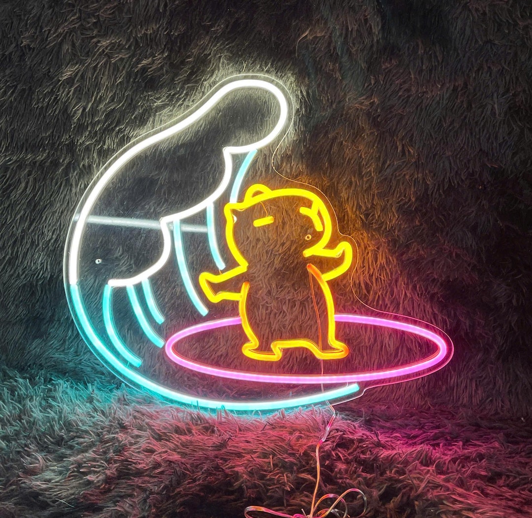Surfing Capybara Neon Sign, Blue Wave Animal Neon Sign, Funny Animal ...