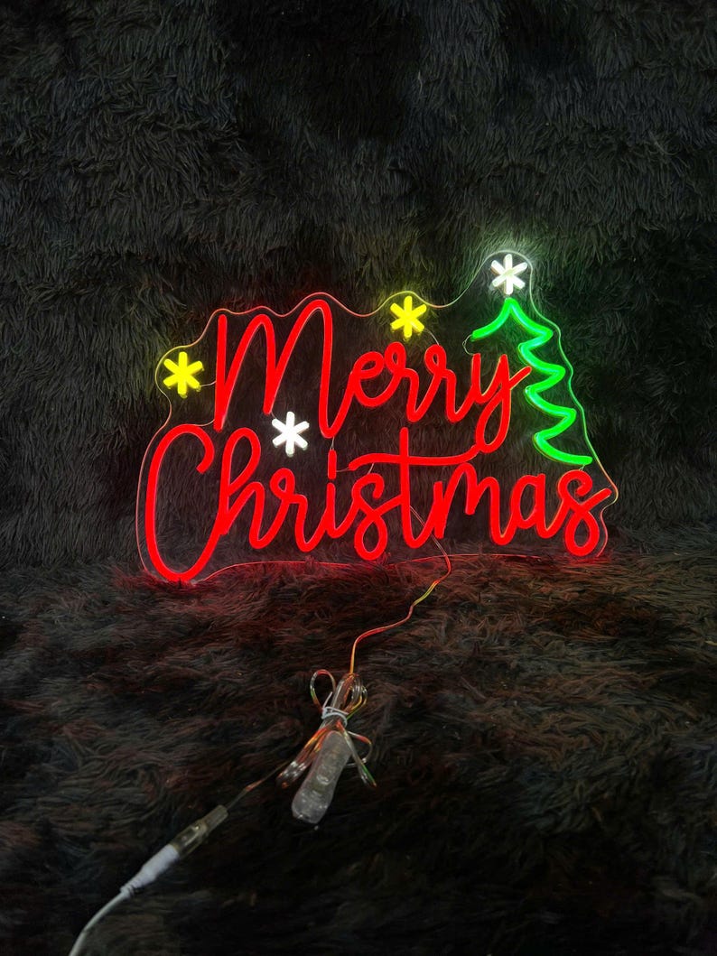 Merry Christmas Neon Sign, Christmas Neon Sign, Xmas Neon Sign, Pine ...