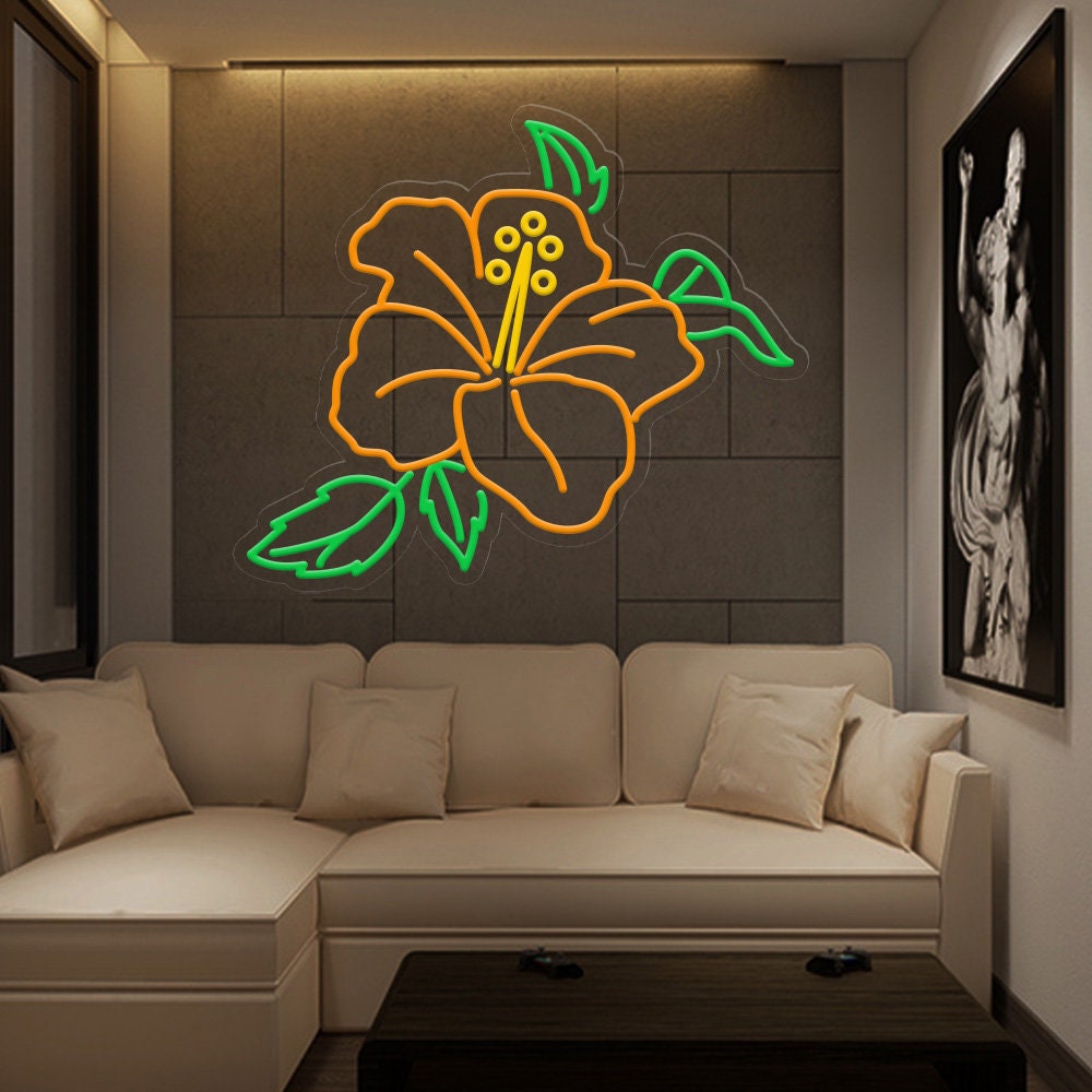 Hibiscus Neon Sign,pink Tropical Flower With Yellow Stame,plant Garden ...