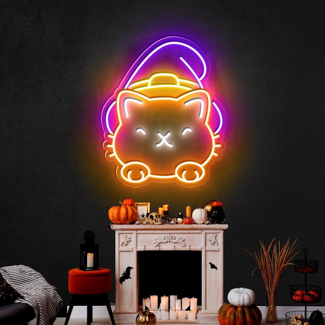 Custom Cat Neon Sign, Cat Witch Neon Sign, Cat Decor Sign, Cat Witch ...