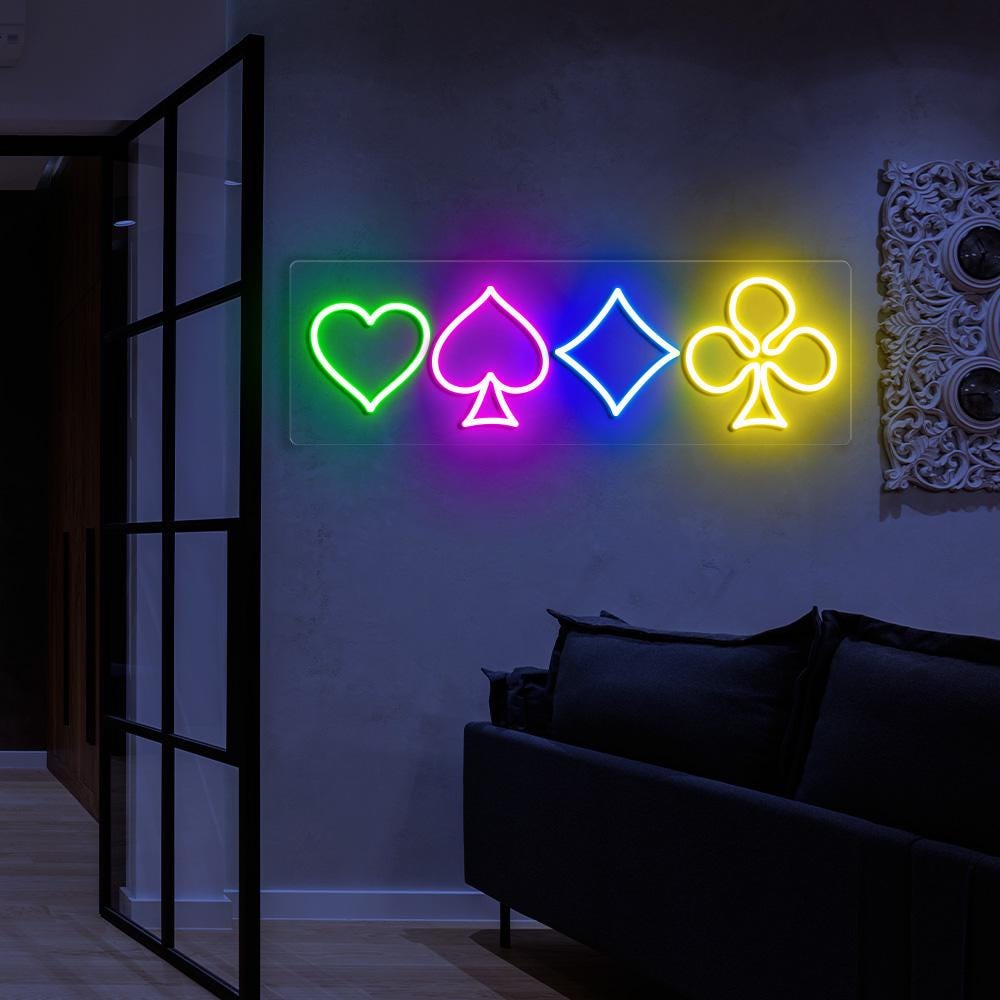Playing Card Neon Sign, Deck Neon Sign, Diamonds Hearts Clubs Spade ...