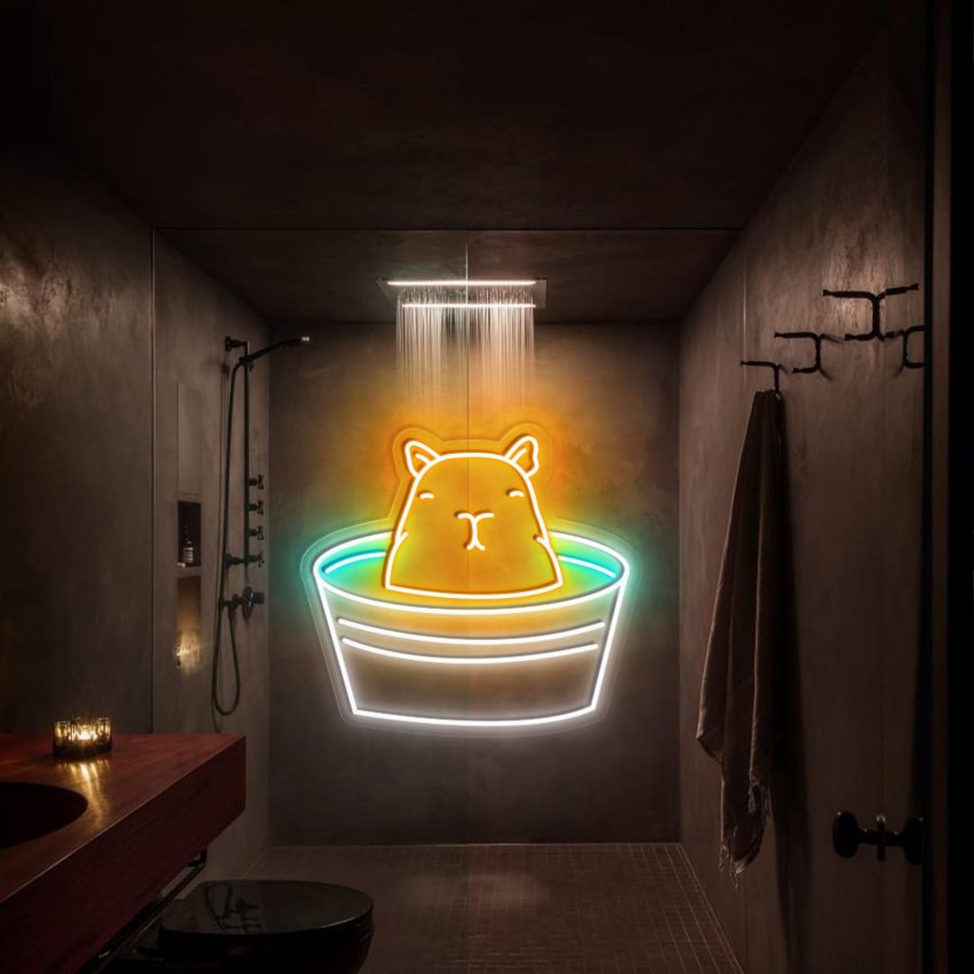 Capybara Shower Neon Sign, Bathroom Toilet Capybara Neon Sign, Funny ...