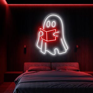 Book Ghost Neon Sign,library Neon Sign,book Lover Decor,halloween Neon ...