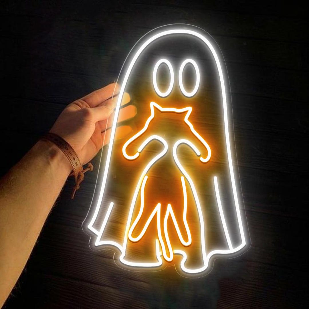 Ghost Holding Cat Neon Sign, Cute Ghost Cat Neon Sign,cute Cat LED Sign ...