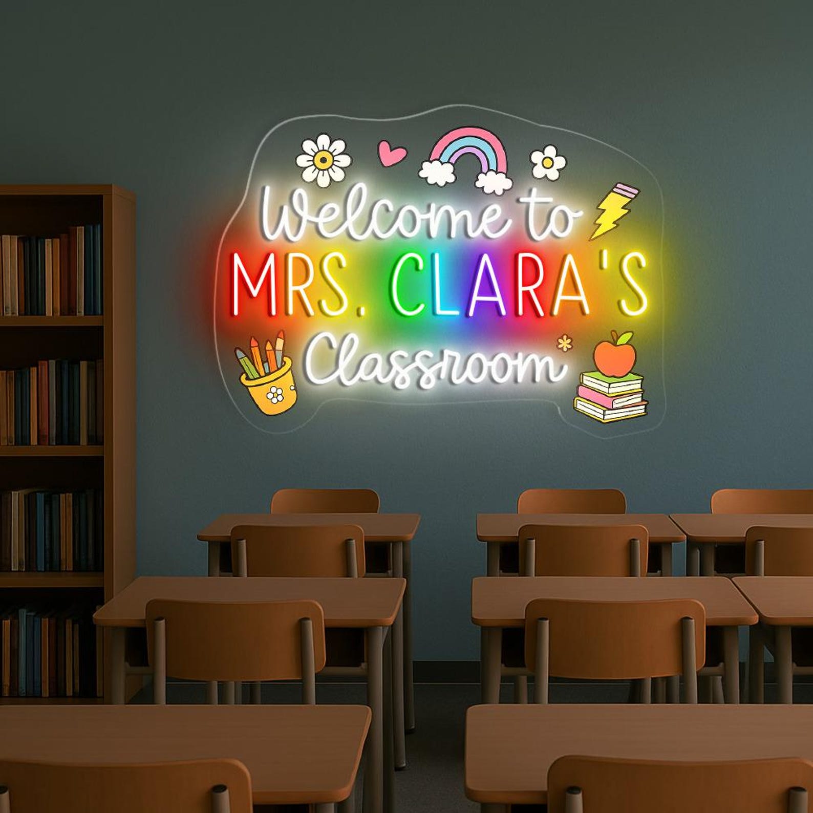 Personalized Teacher Neon Sign, Teacher Door Hanger, Teacher Welcome ...