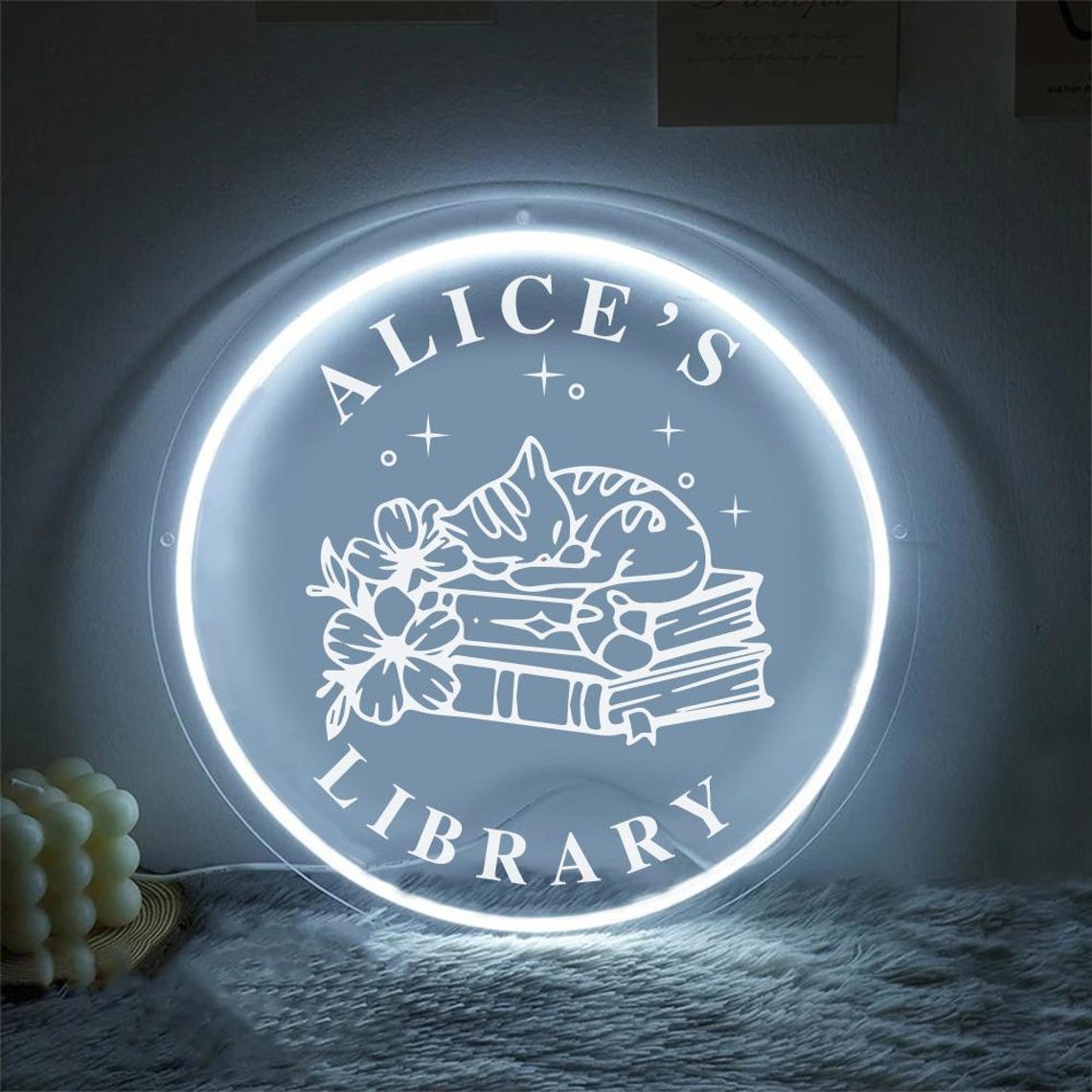 Personalized Library Neon Sign, Custom Book Neon Sign Decor, Bookish ...