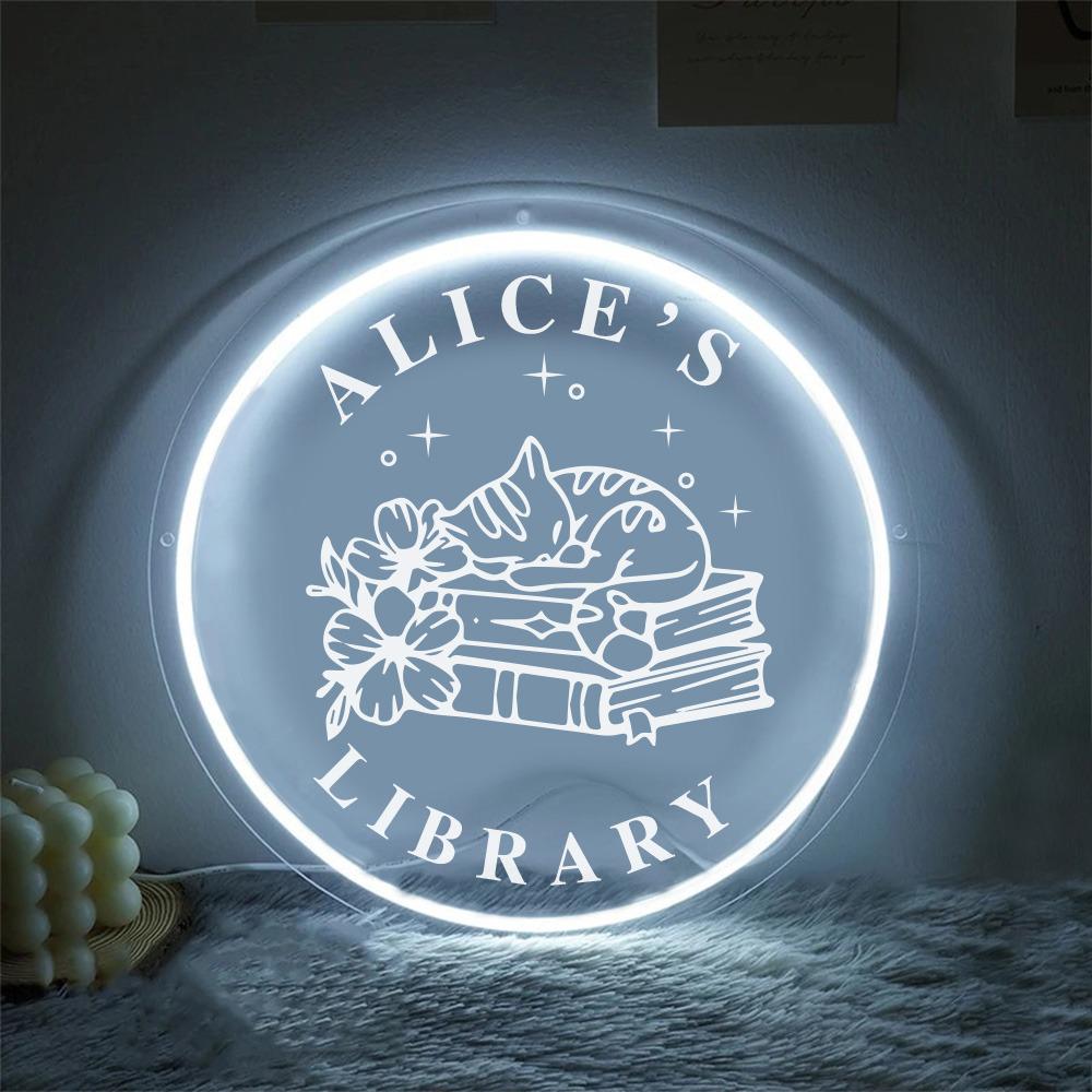 Personalized Library Neon Sign, Custom Book Neon Sign Decor, Bookish ...