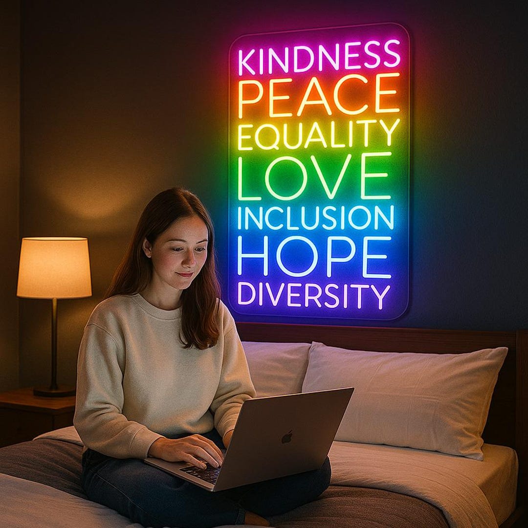 Kindness Neon Neon Sign, Peace, Love, Equality, Inclusion, Hope ...