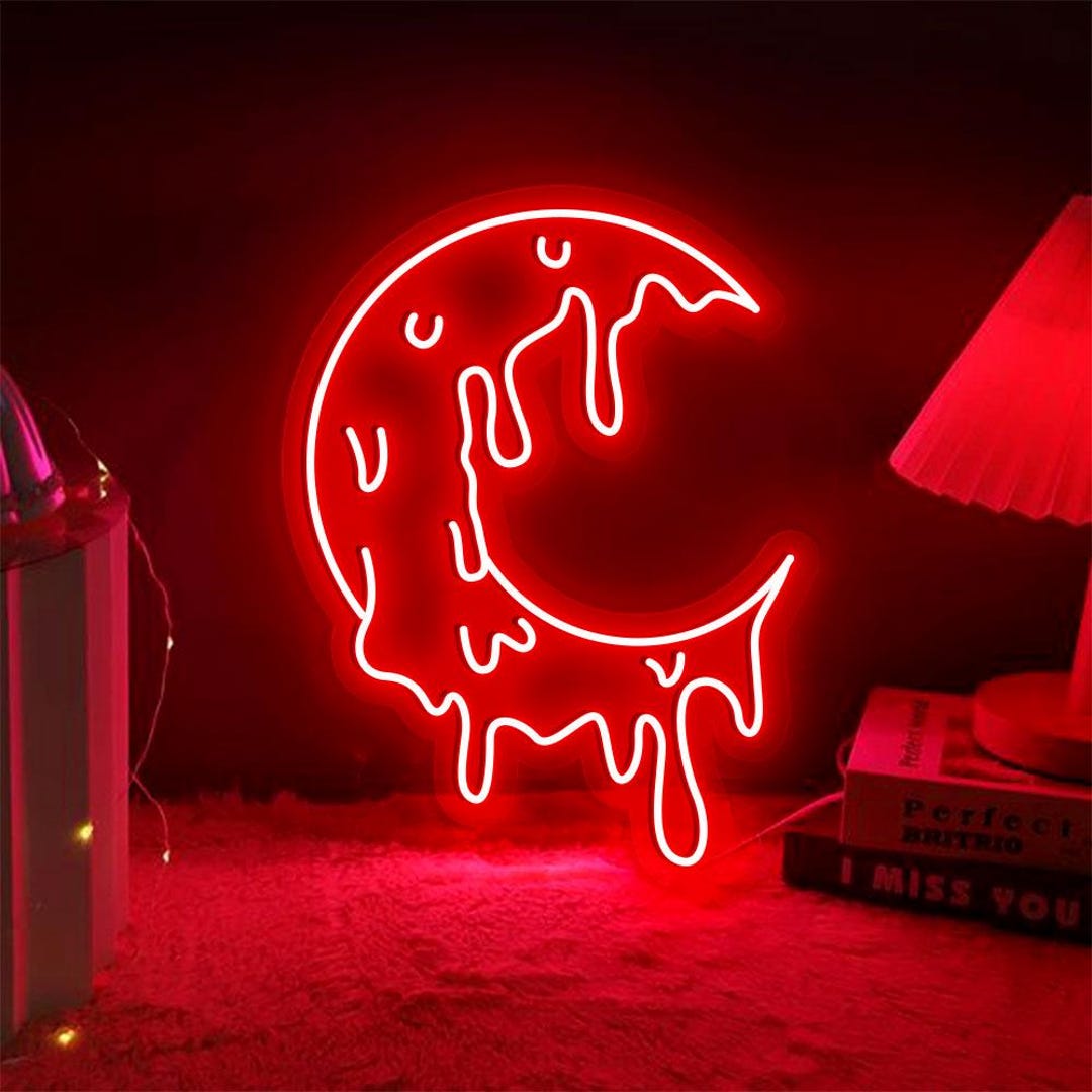 Melting Moon Neon Sign, Moon Blood Neon Sign, Halloween Moon LED Sign ...