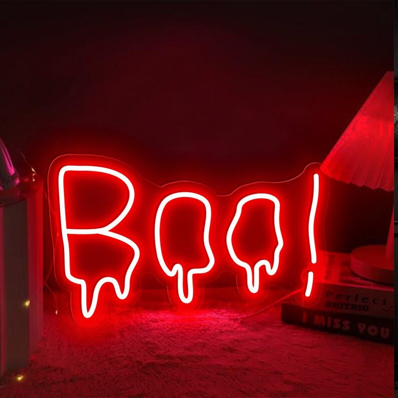 Boo Neon Sign, Dripping Text Neon Sign, Sweat Text Neon Sign, Custom ...