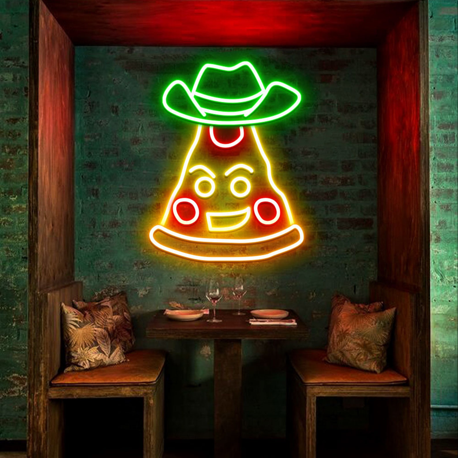 Cowboy Pizza Neon Sign, Cowboy LED Sign, Texas Cowboy Pizza Sign ...