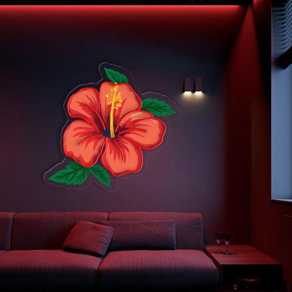 Hibiscus Neon Sign,pink Tropical Flower With Yellow Stame,plant Garden ...