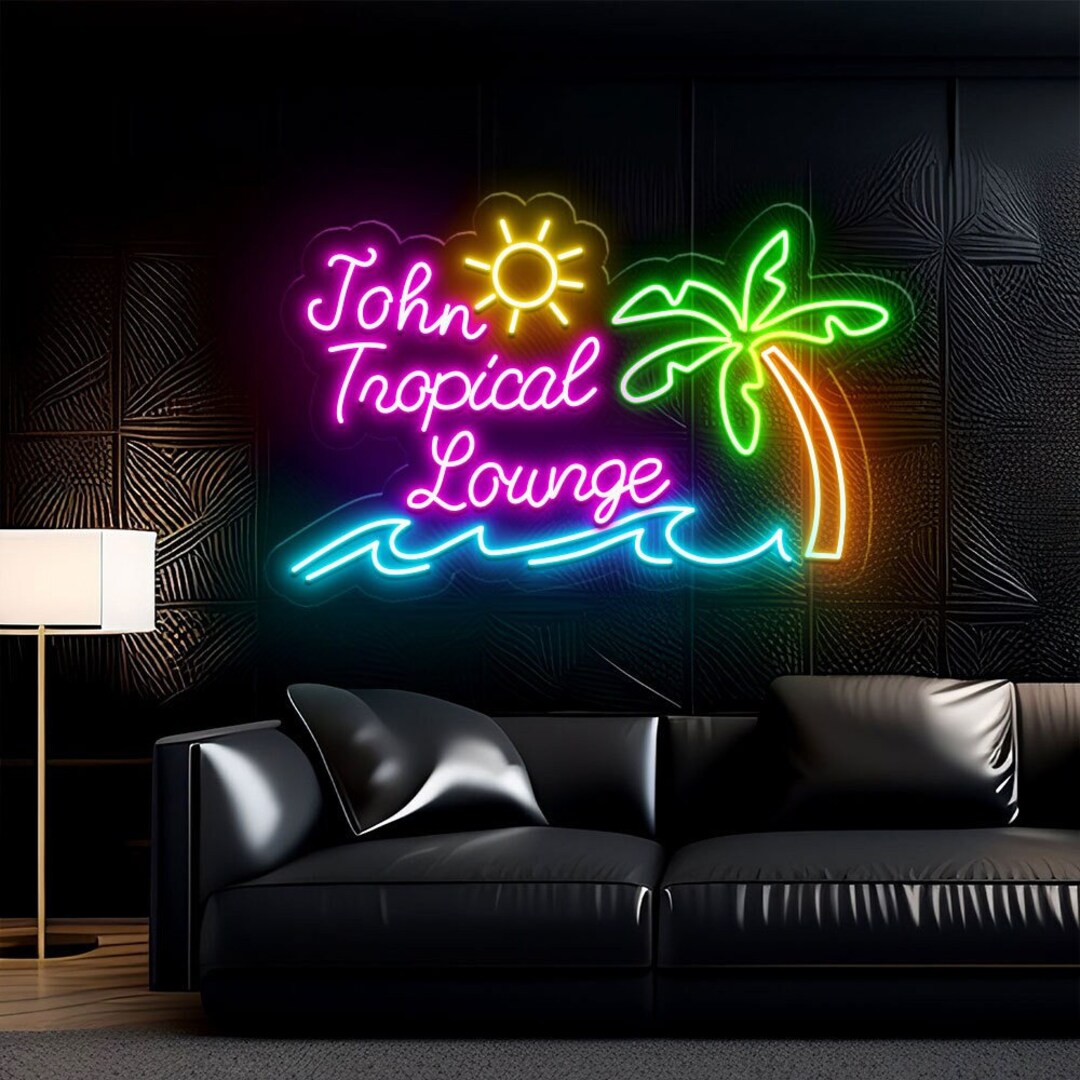 Palm Tree Neon Sign, Palm and Wave LED Sign, Neon Beach Sign, Sunset ...