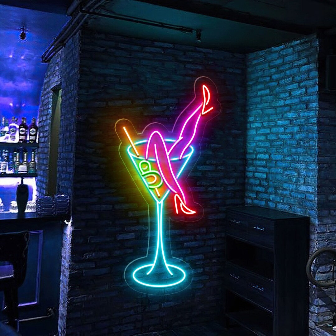 Martini Leg Neon Sign, Sexy Martini Glass Neon Sign, Dance Club Party ...