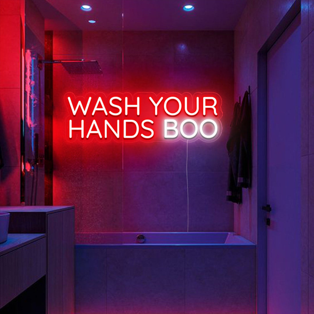 Wash Your Hands Boo Neon Sign,funny Bathroom Light Decor,personalize ...