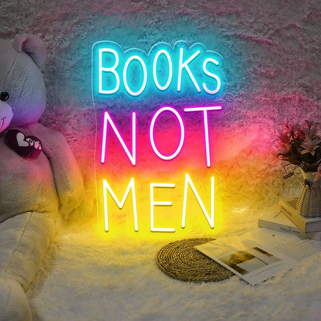 Books Not Men Neon Sign, Library Neon Sign, Book Neon Sign, Coffee Book ...