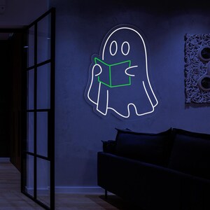 Book Ghost Neon Sign,library Neon Sign,book Lover Decor,halloween Neon ...