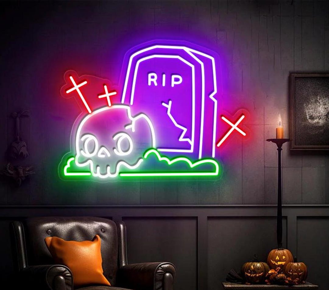 Tomb Neon Sign, Skull Neon Sign, Halloween Neon Sign, Cemetery ...