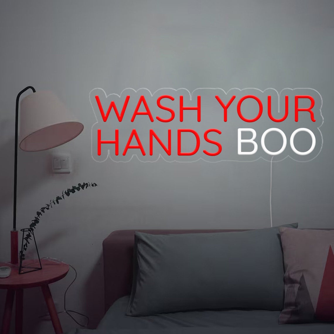 Wash Your Hands Boo Neon Sign,funny Bathroom Light Decor,personalize ...