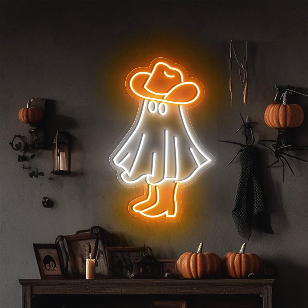 Cowboy Ghost Neon Sign, Cowboy Halloween Neon Sign, Halloween Ghost ...