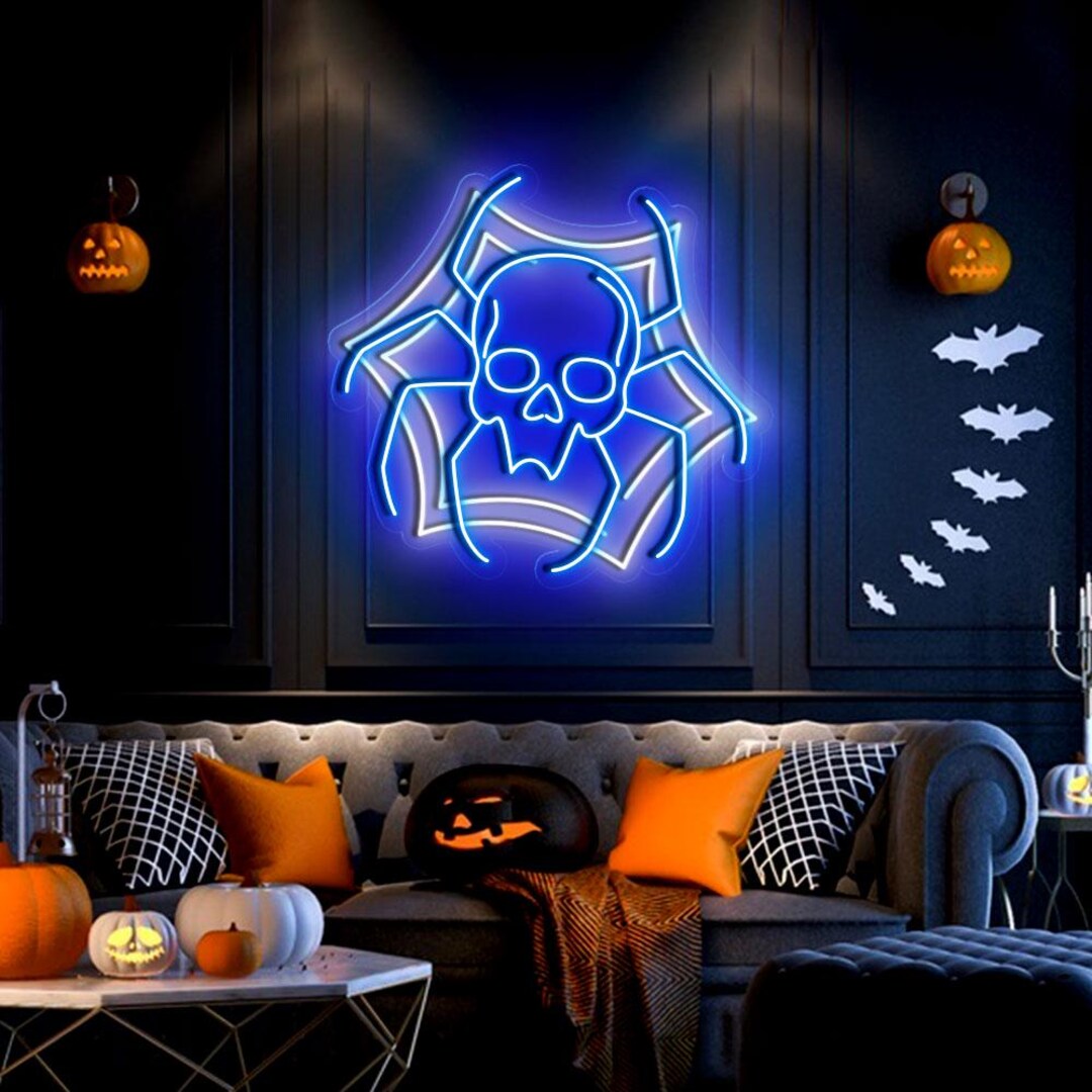 Spider Skull Neon Sign, Spider Web Neon Sign, Halloween Skull Neon Sign ...