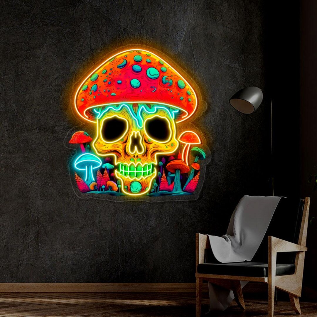 Skull Mushroom Neon Sign, Halloween Skull Neon Sign, Scary Mushroom ...
