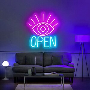 Eye Open Neon Sign, Open Neon Sign, Restaurant LED Lights, Bar LED Neon ...