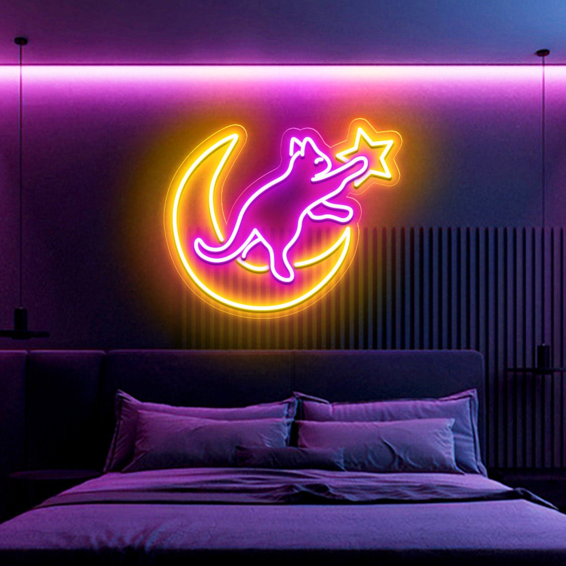 Cat Moon Phases Neon Sign, Cat LED Neon, Moon Phases Neon Sign, Cat ...