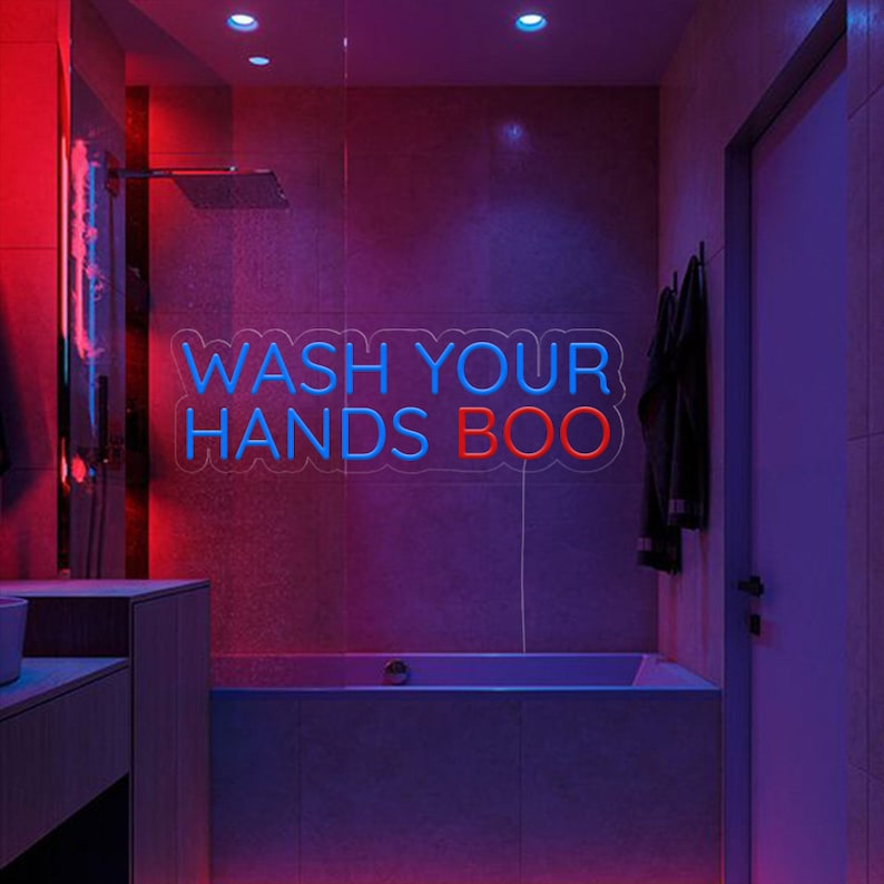 Wash Your Hands Boo Neon Sign,funny Bathroom Light Decor,personalize ...