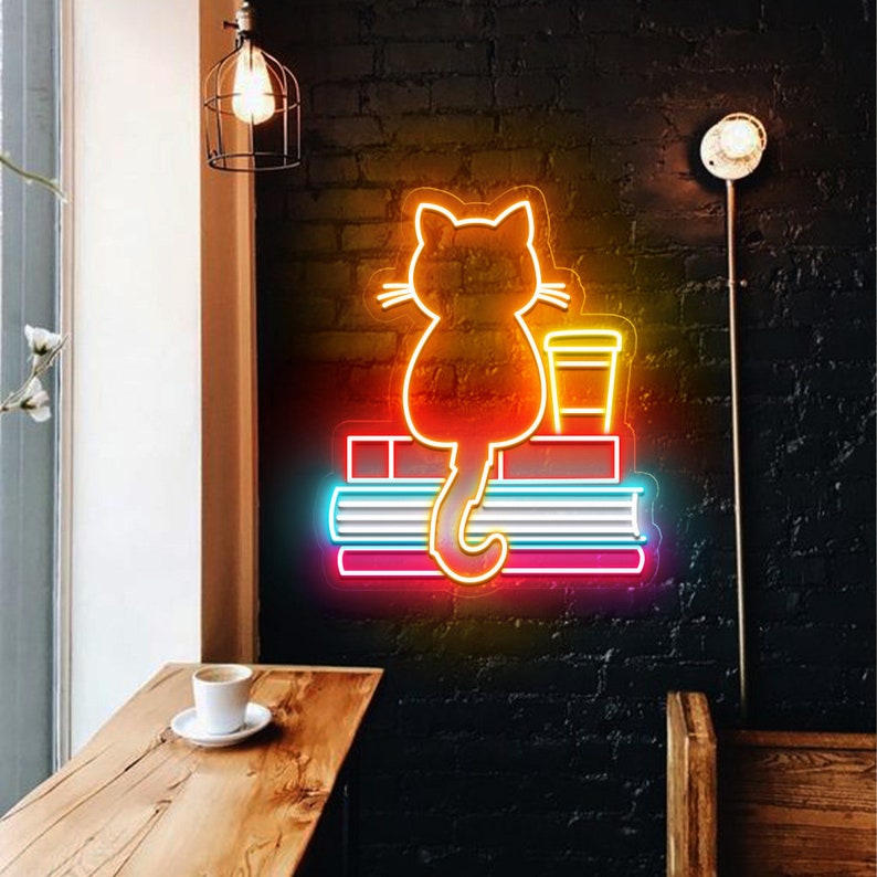 Cat Book Neon Sign, Cat Room Led Sign, Library Neon Sign,baby Cat Light ...