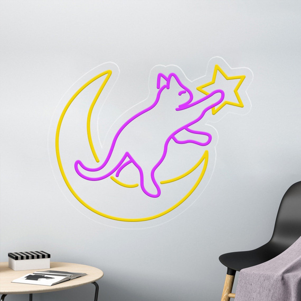 Cat Moon Phases Neon Sign, Cat LED Neon, Moon Phases Neon Sign, Cat ...