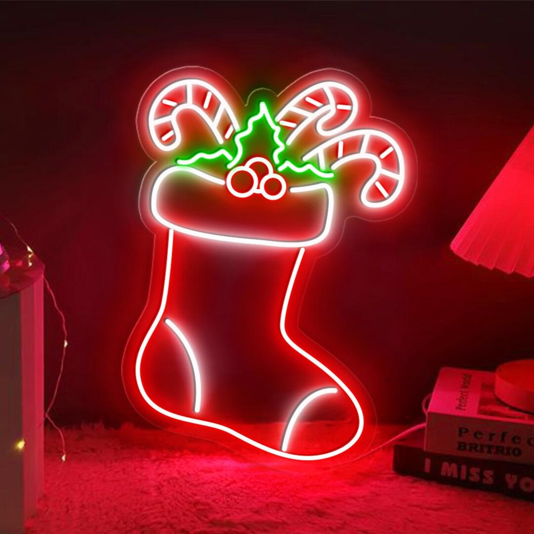 Sock Neon Sign, Candy Sock Neon Sign, Candy Christmas Neon Sign, Sock ...