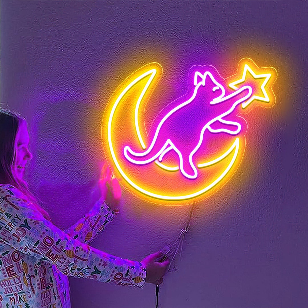 Cat Moon Phases Neon Sign, Cat LED Neon, Moon Phases Neon Sign, Cat ...