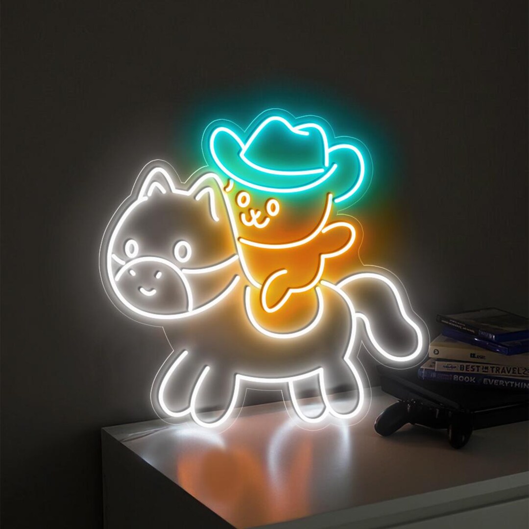 Custom Cowboy Cat Neon Sign, Cowboy Bar Decor Sign, Cat Riding Horse ...