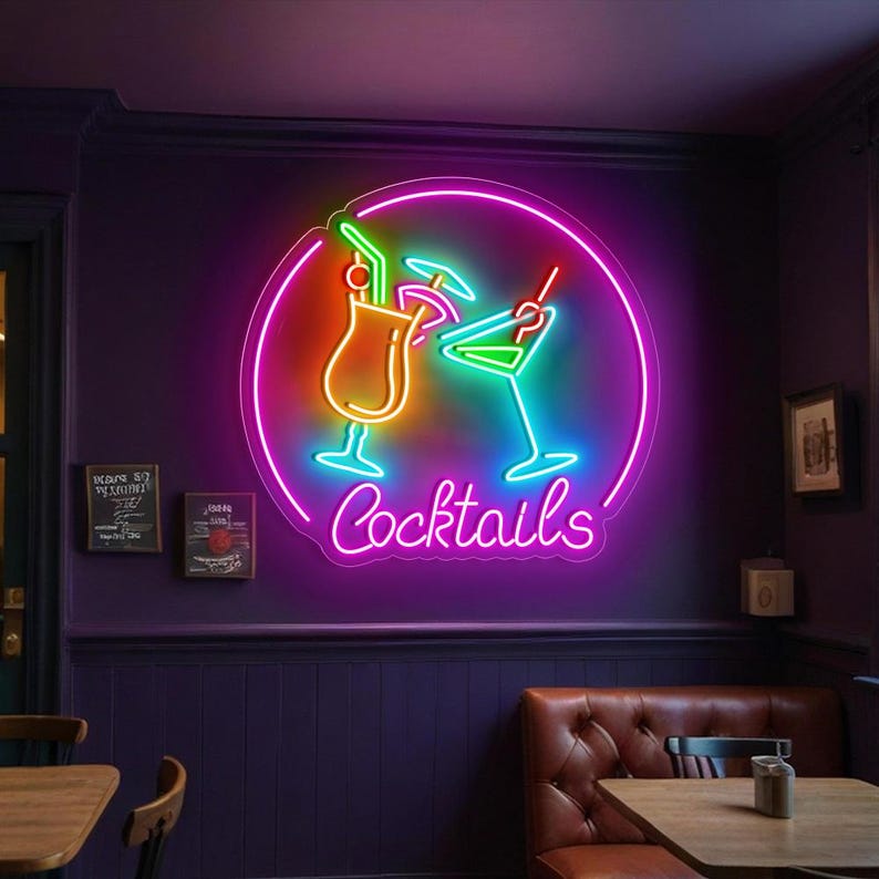 Cocktails Neon Sign, Martini LED Neon Sign, Martini Glass Neon Sign,pub ...