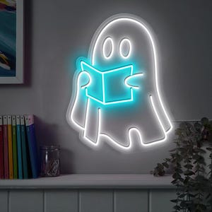 Book Ghost Neon Sign,library Neon Sign,book Lover Decor,halloween Neon ...