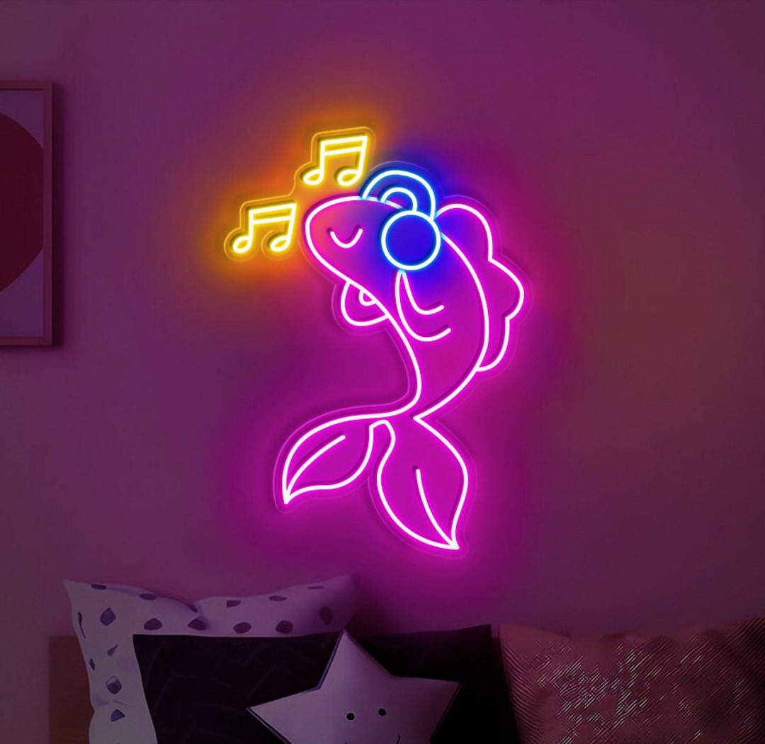 Goldfish Listen Music LED Neon, Music Sign Light, Goldfish Art, Animals ...